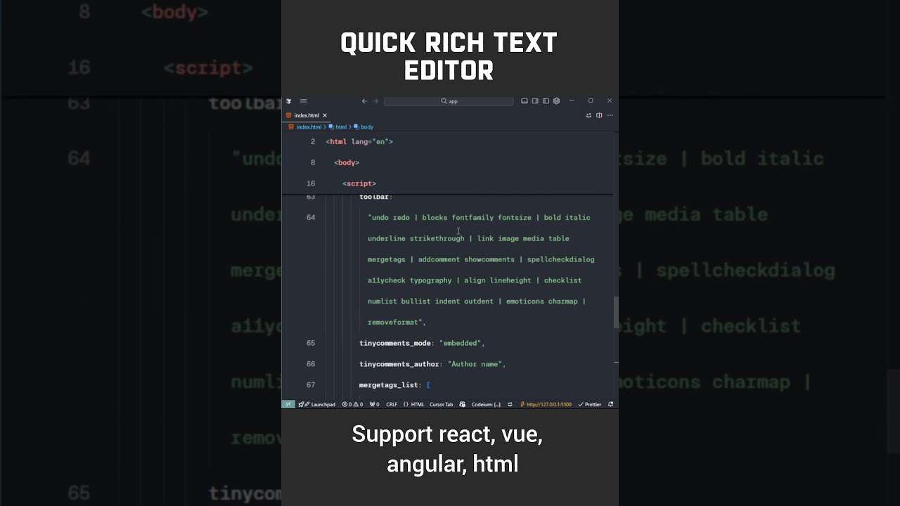 Quick Rich Text Editor | Works with React, Vue, Angular & HTML 🚀