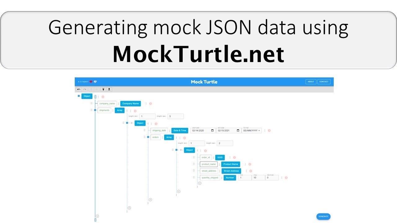 Generating mock JSON data using MockTurtle.net
