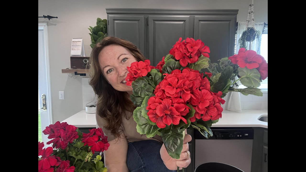 Compare This Fake Red Geranium To A Real Plant | 8 Pcs Artificial Geraniums Flowers Outdoor Decor