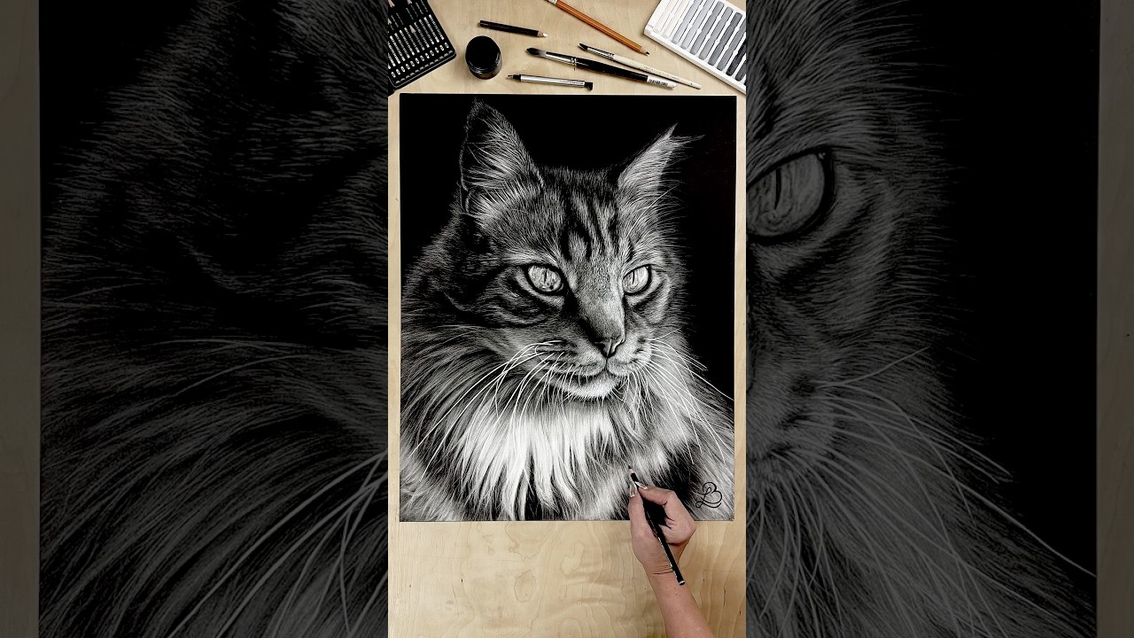 Hyper-Realistic Cat C #drawing #hyperrealisticdrawing #sketch harcoal Drawing