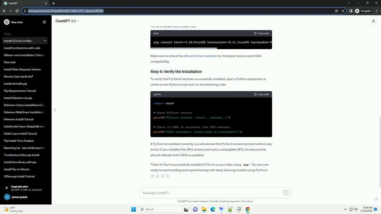 pip install torch mac