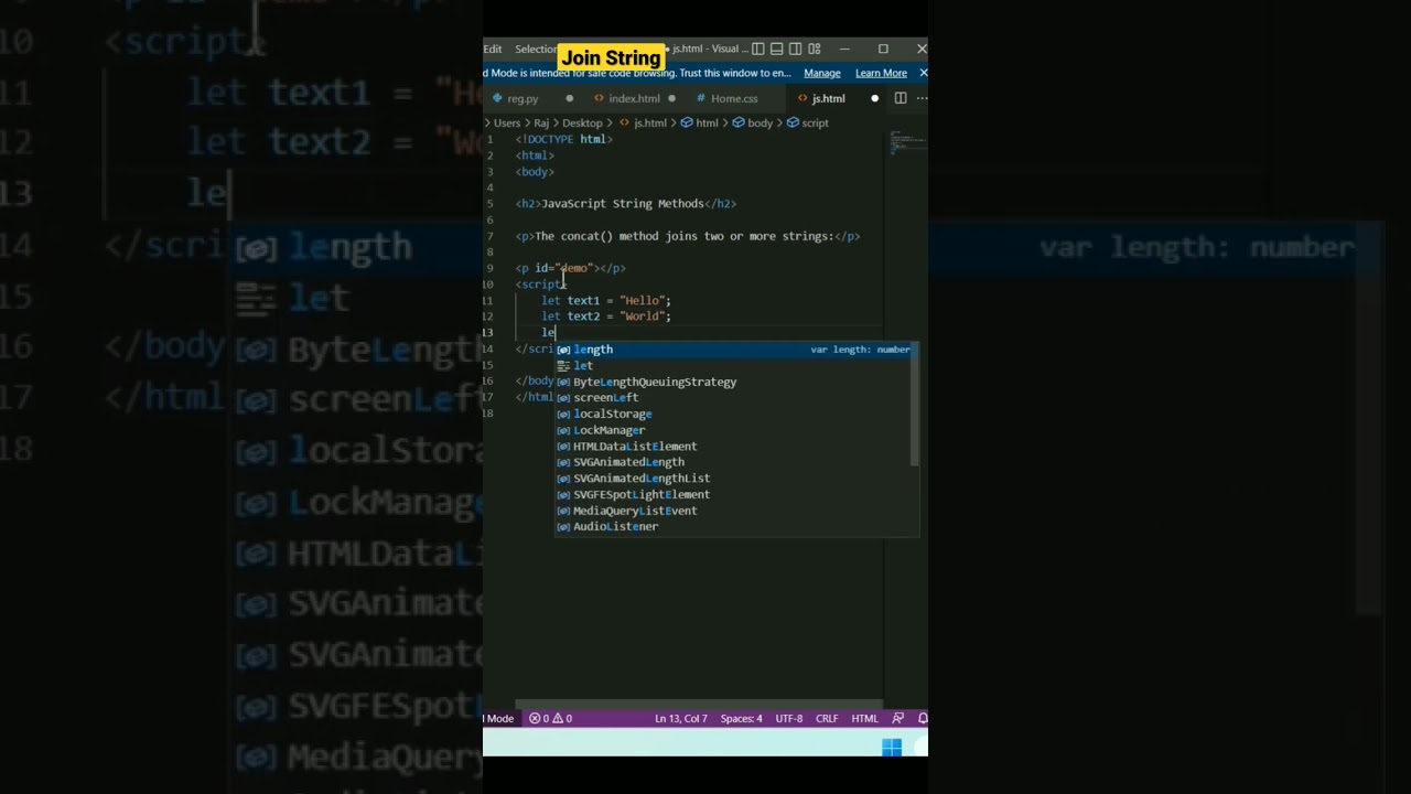 Javascript String Concatenation | Javascript Tutorial For Beginners | ES6 Tutorial