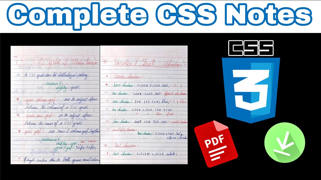 Complete CSS Language Handwritten Notes PDF Download