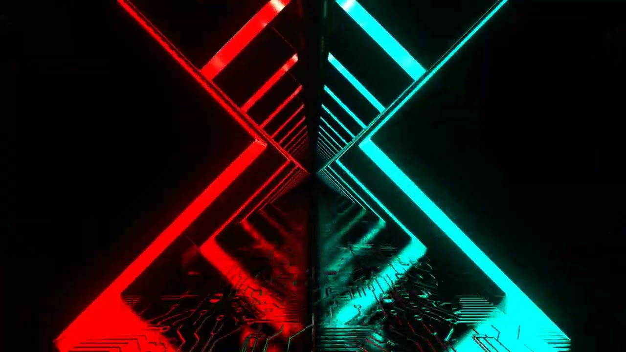 Red and Turquoise Cyber Corridor with Neon Glowing VJ Loops