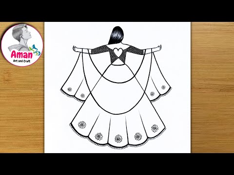 Girl drawing for beginners/ How to draw a girl easy step by step / Girl wearing lehenga drawing