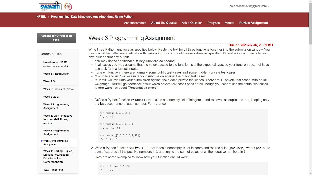 Programming Assignment 3 | Programming, Data Structures, And Algorithms Using Python | NPTEL - 2K23