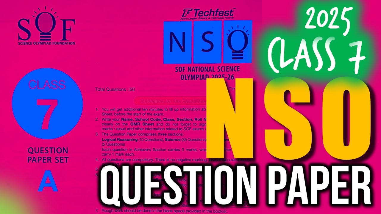NSO Nov 2025 Question Paper for class 7 with Answers, Solved SOF National Science Olympiad 2025 MCQ