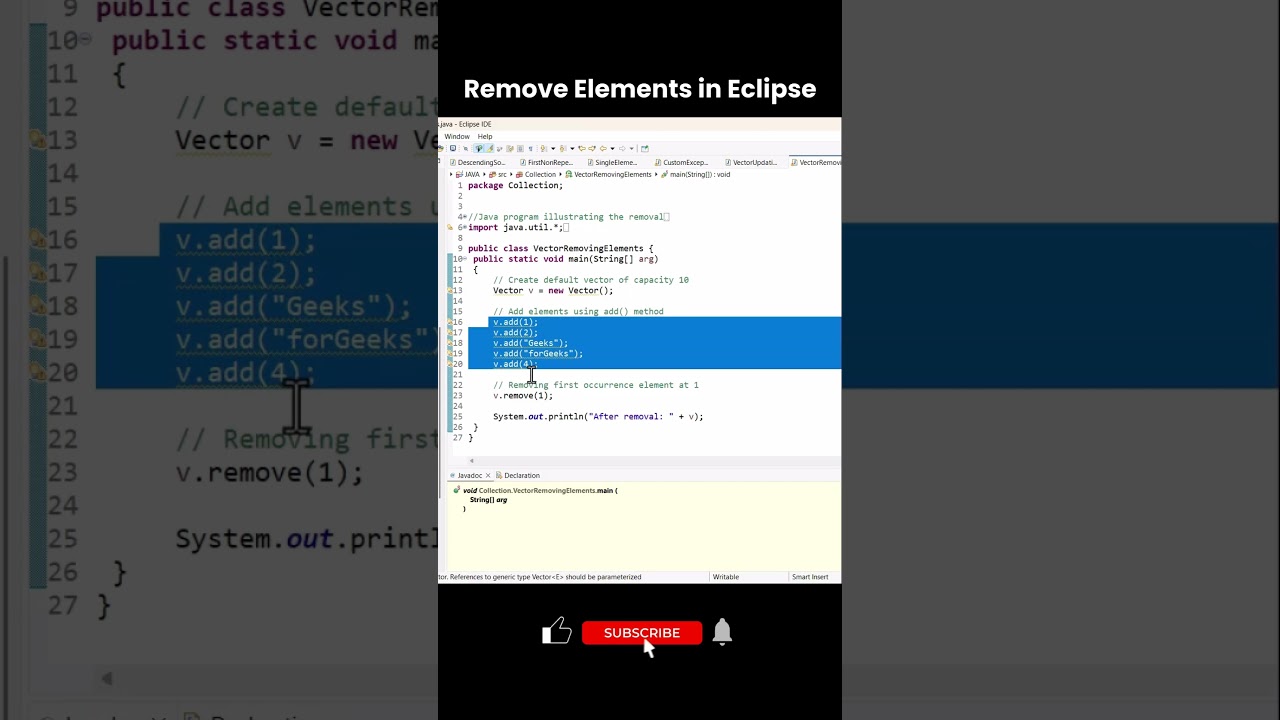 Java Vector – Remove Elements in Eclipse | Java Collections Tutorial