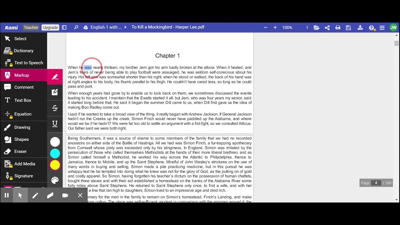 To Kill a Mockingbird - Modeling Chapter 1 Annotation for Exposition