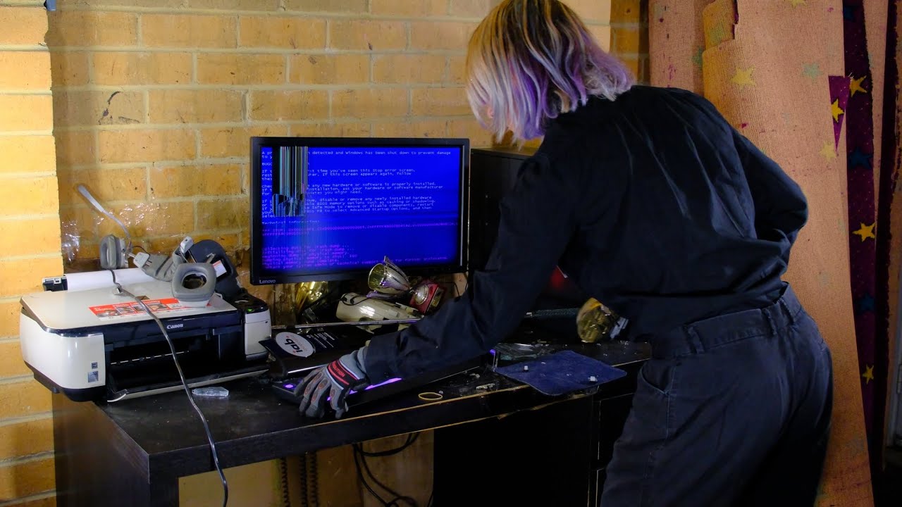 Angry Cinema Office Worker Destroys Computer
