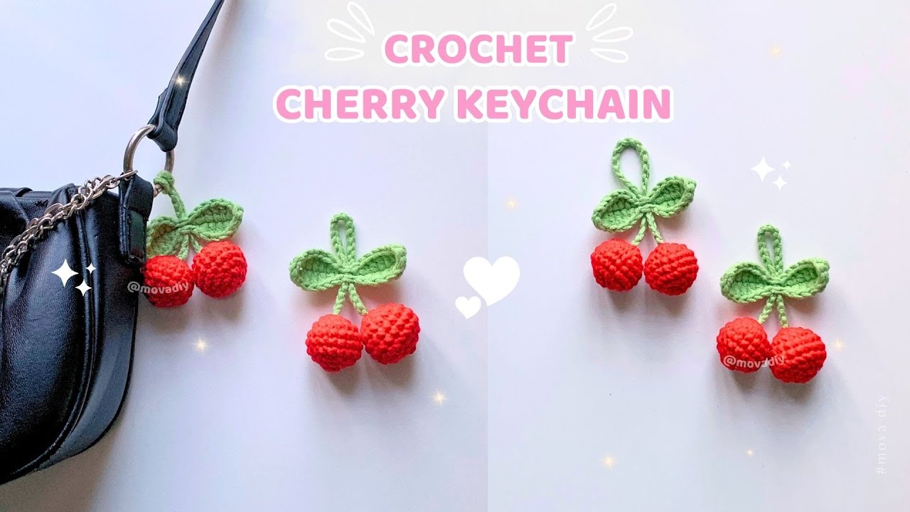 Crochet cherry keychain step by step 🍒 Cute and Easy 🍒 Beginner friendly #movadiy