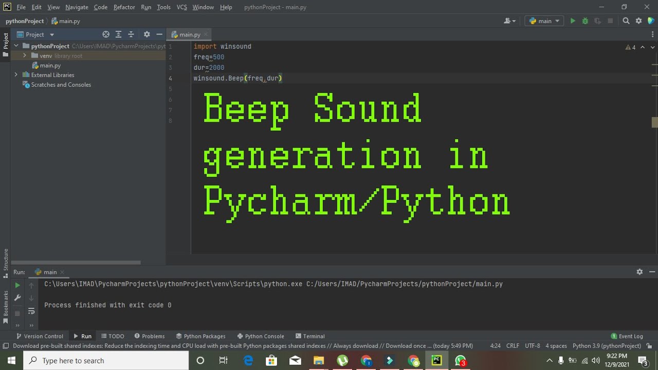 how to generate beep sound in pycharm | how to generate beep sound in python