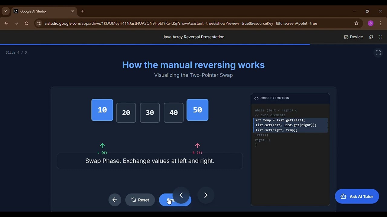 Write a Java program to reverse an ArrayList without using Collections reverse