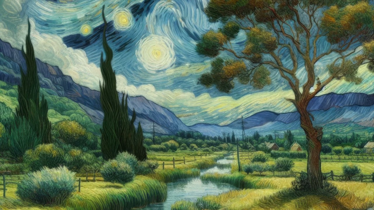 4K Vintage Meadow Painting. Van Gogh TV Art Screensaver for TV Wallpaper. 10 HOURS