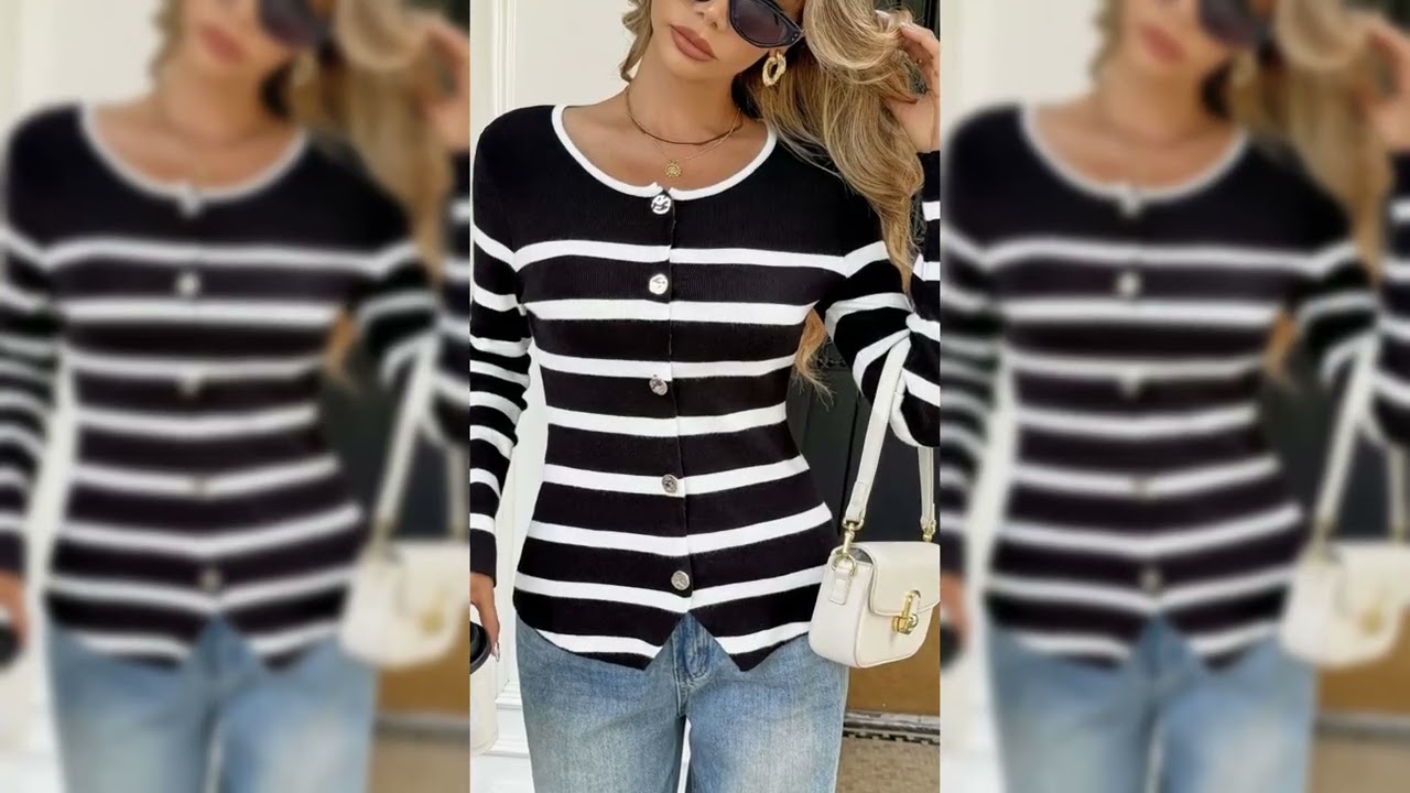 Striped Button-Up Knit Cardigan