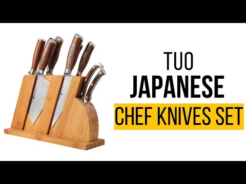 TUO Knife Set 8pcs, Japanese Kitchen Chef Knives Set with Wooden Block, including Honing Steel