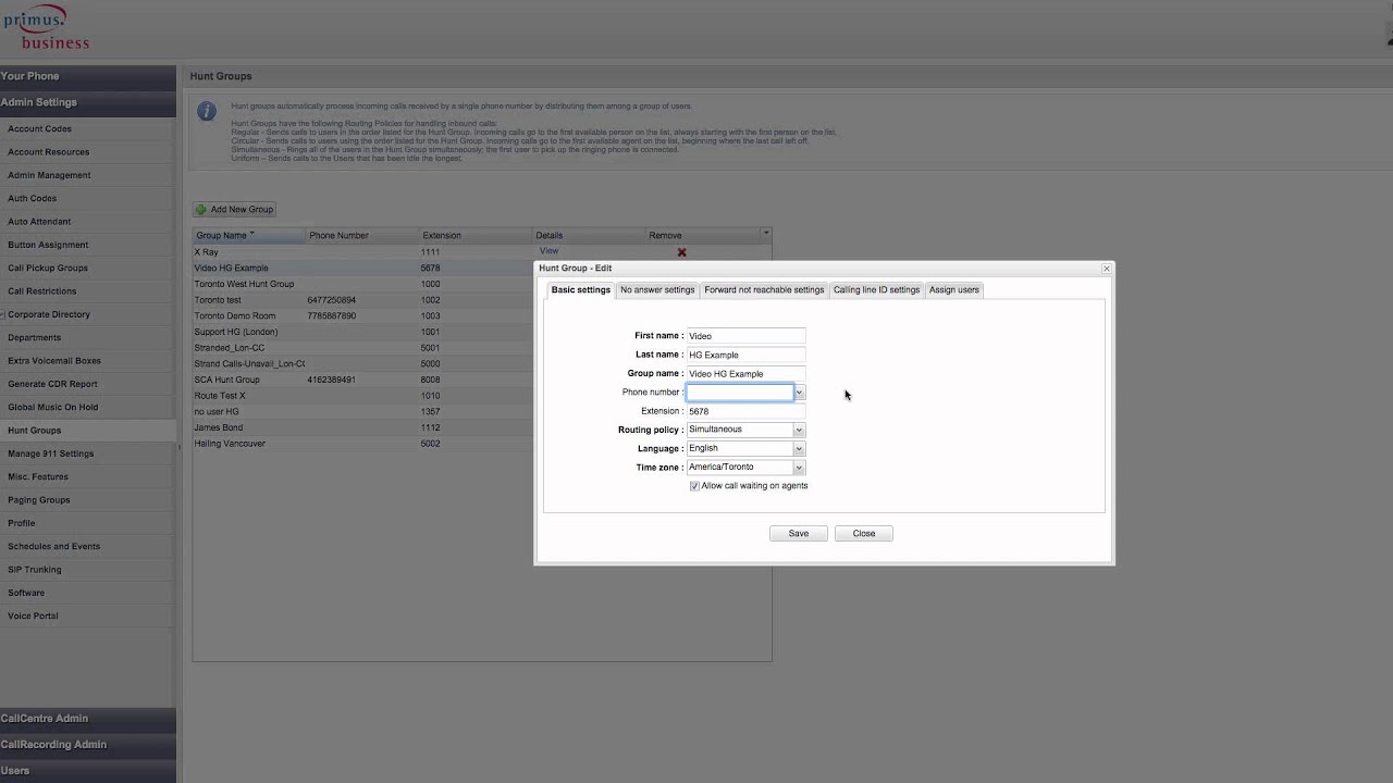 Primus Hosted Phone System - Basic Settings