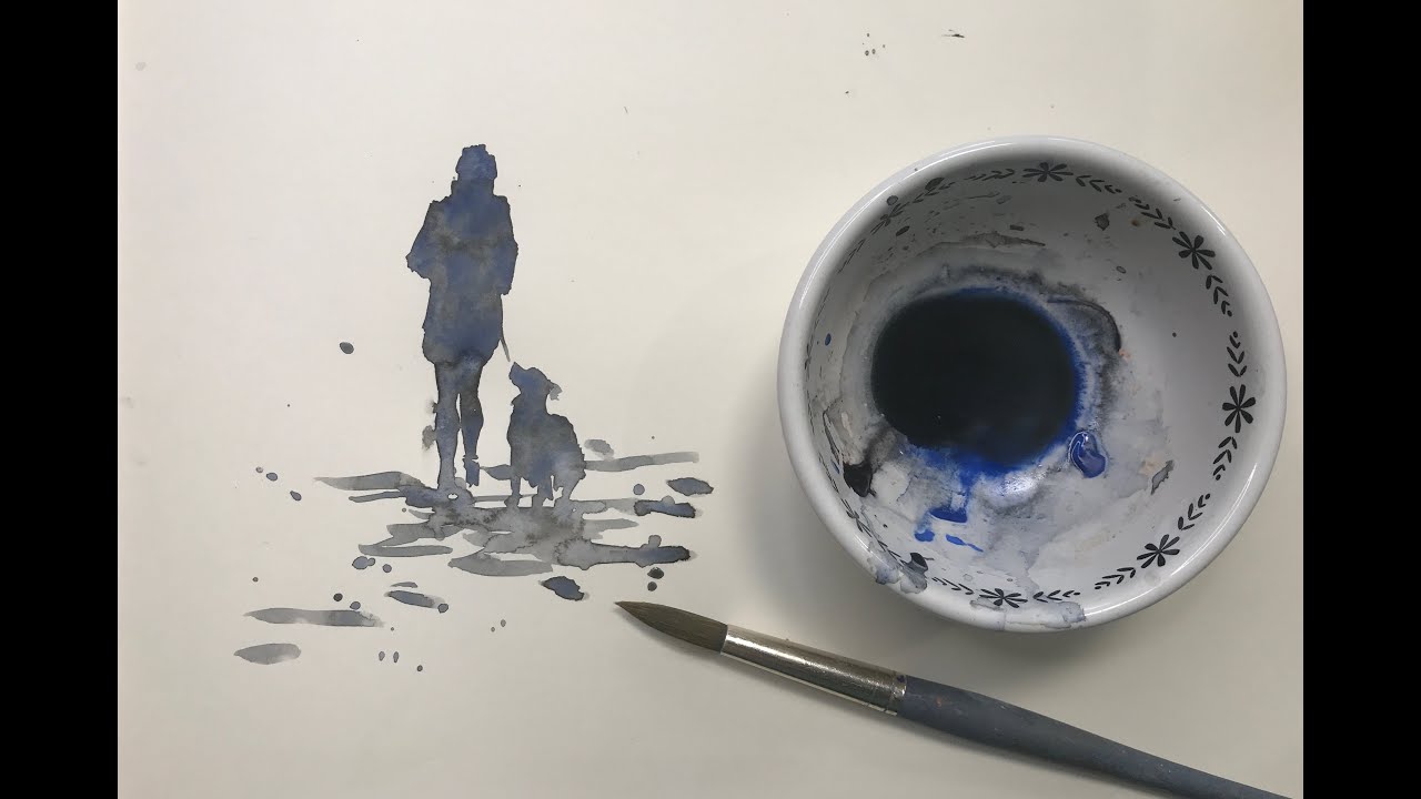 Step by Step 5 minute Art Tutorial Watercolour lesson - Walking the dog