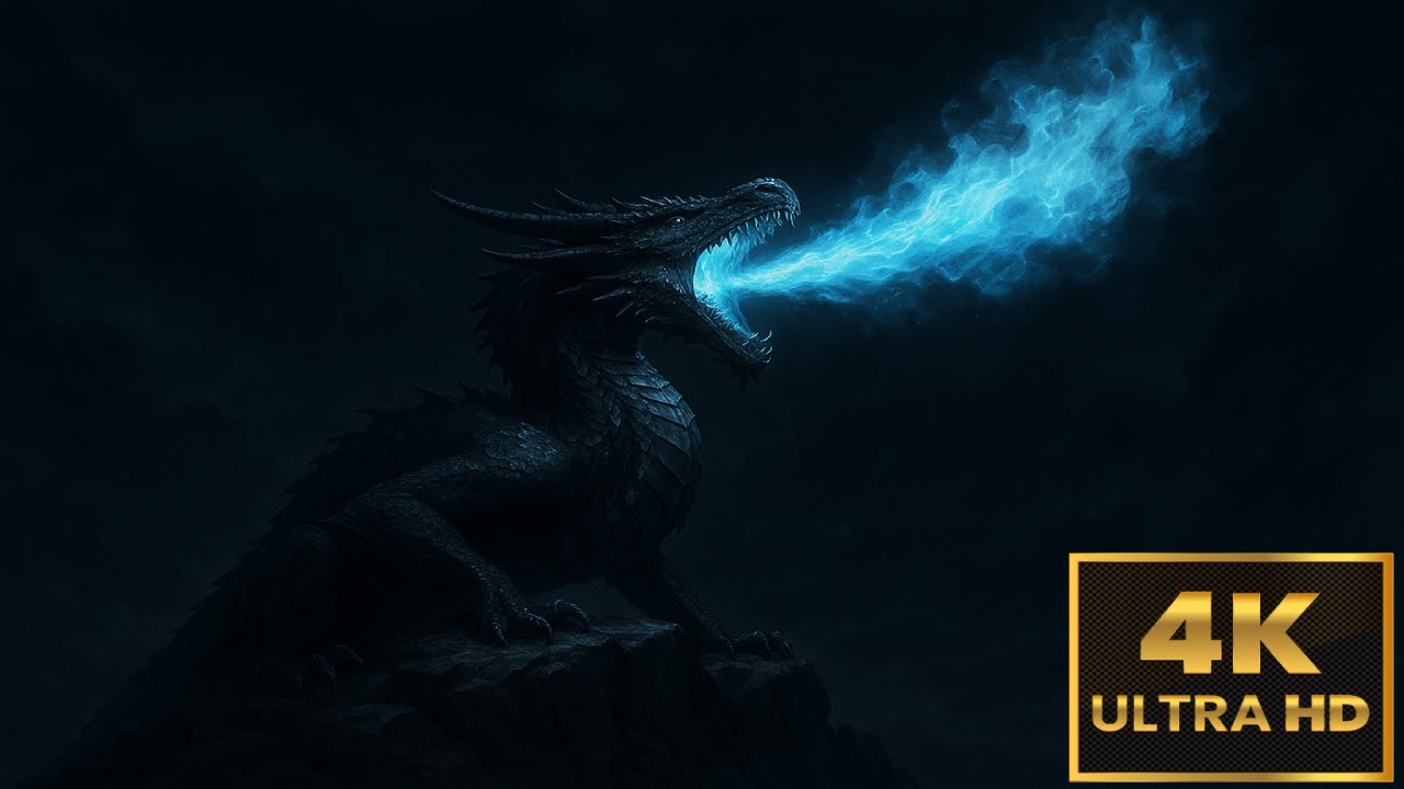 Dragon Breathing Blue Fire | 10 hours | Fantasy 4K Ambient Screensaver for TV Display