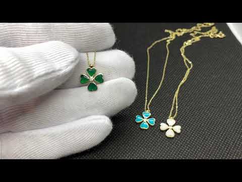 14K Solid Gold Four Leaf Clover Necklace for Women , Clover Jewelry GoldNX94