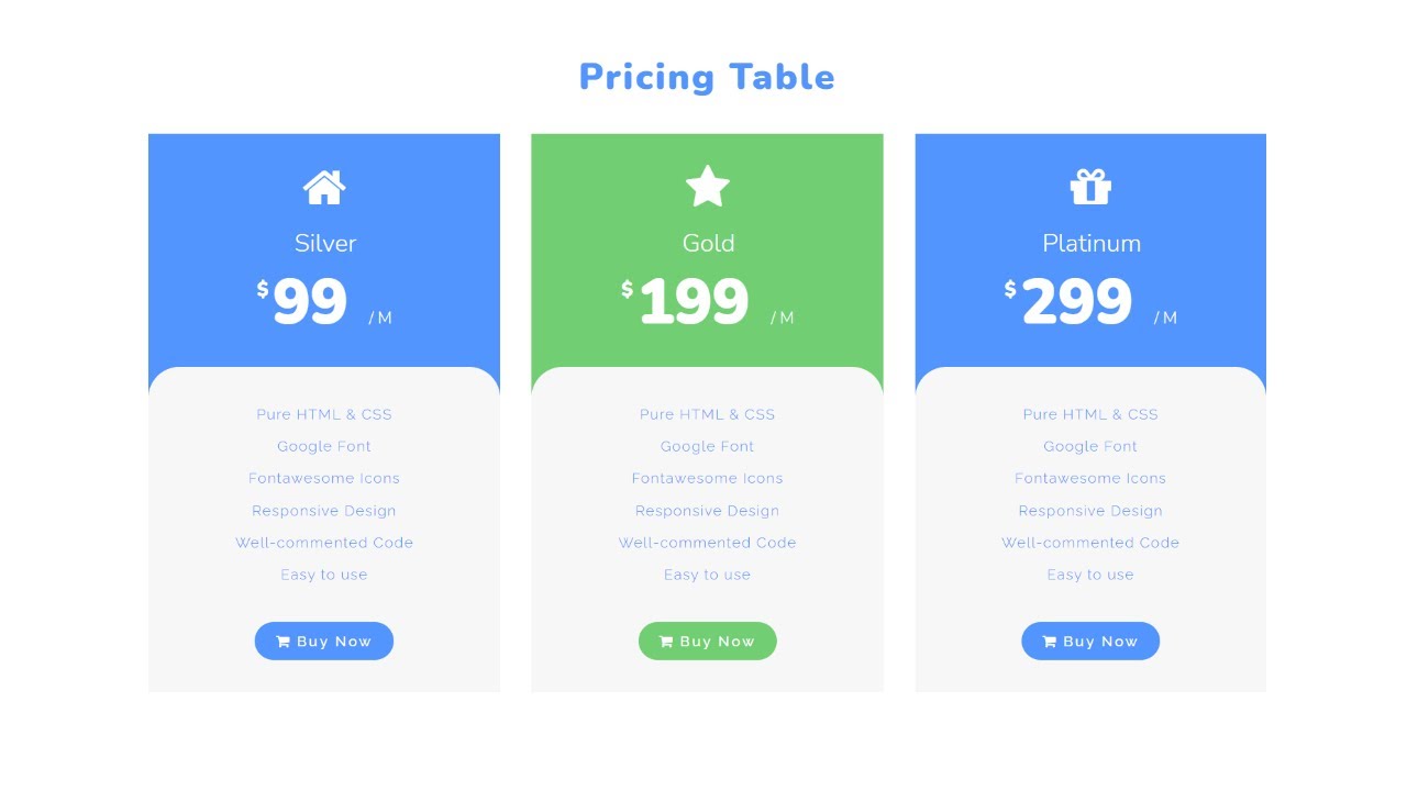 Create a Pricing Table Using Html Css | Web Design | Coding With Nick