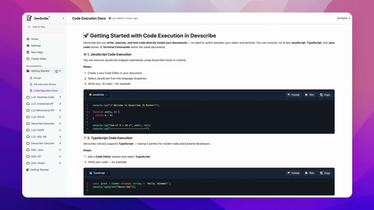 Documenting & Executing Code with Devscribe — The Smart Developer Document Editor