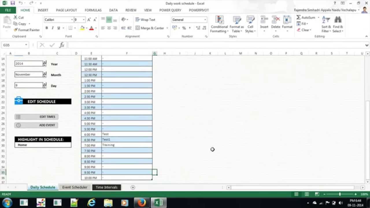 Excel Daily Work Schedule Template