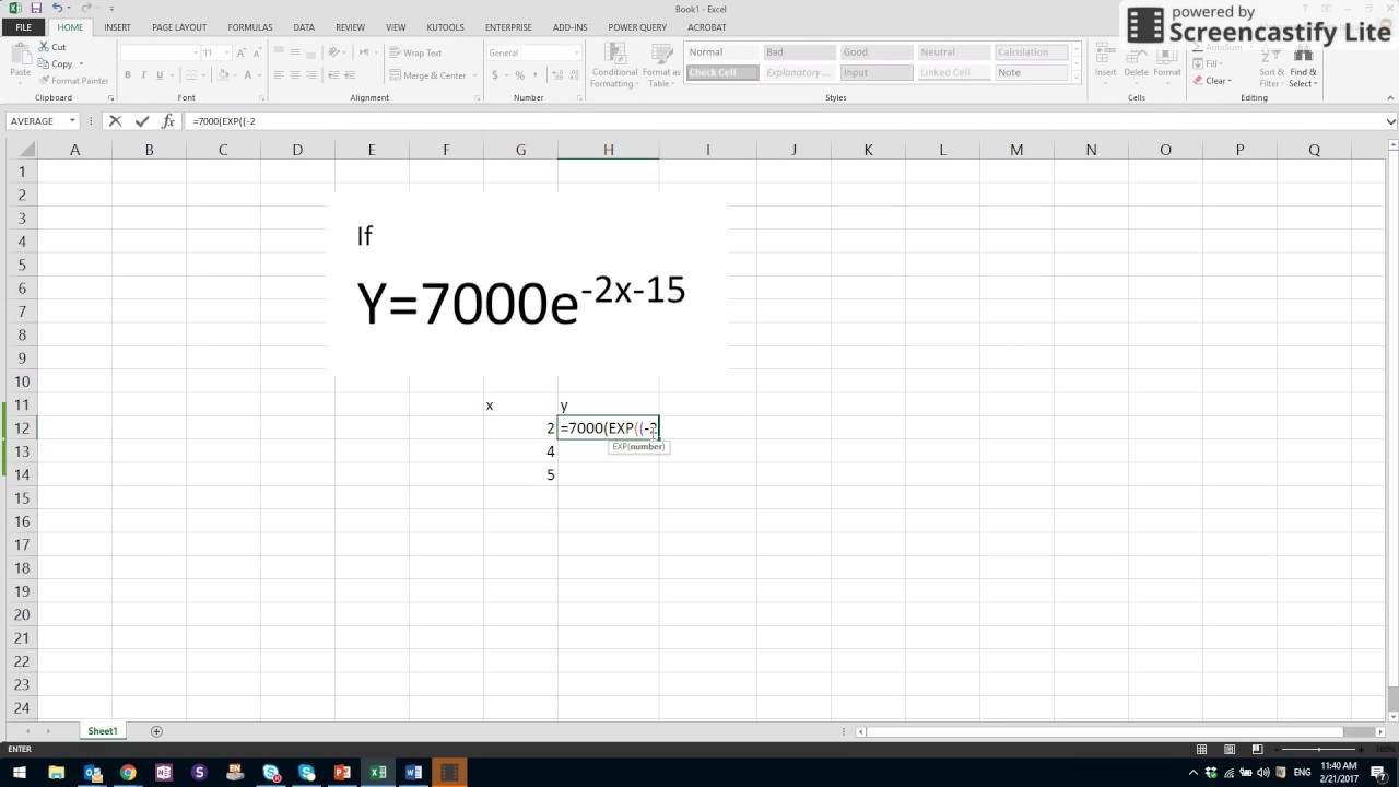 EXP function in Excel