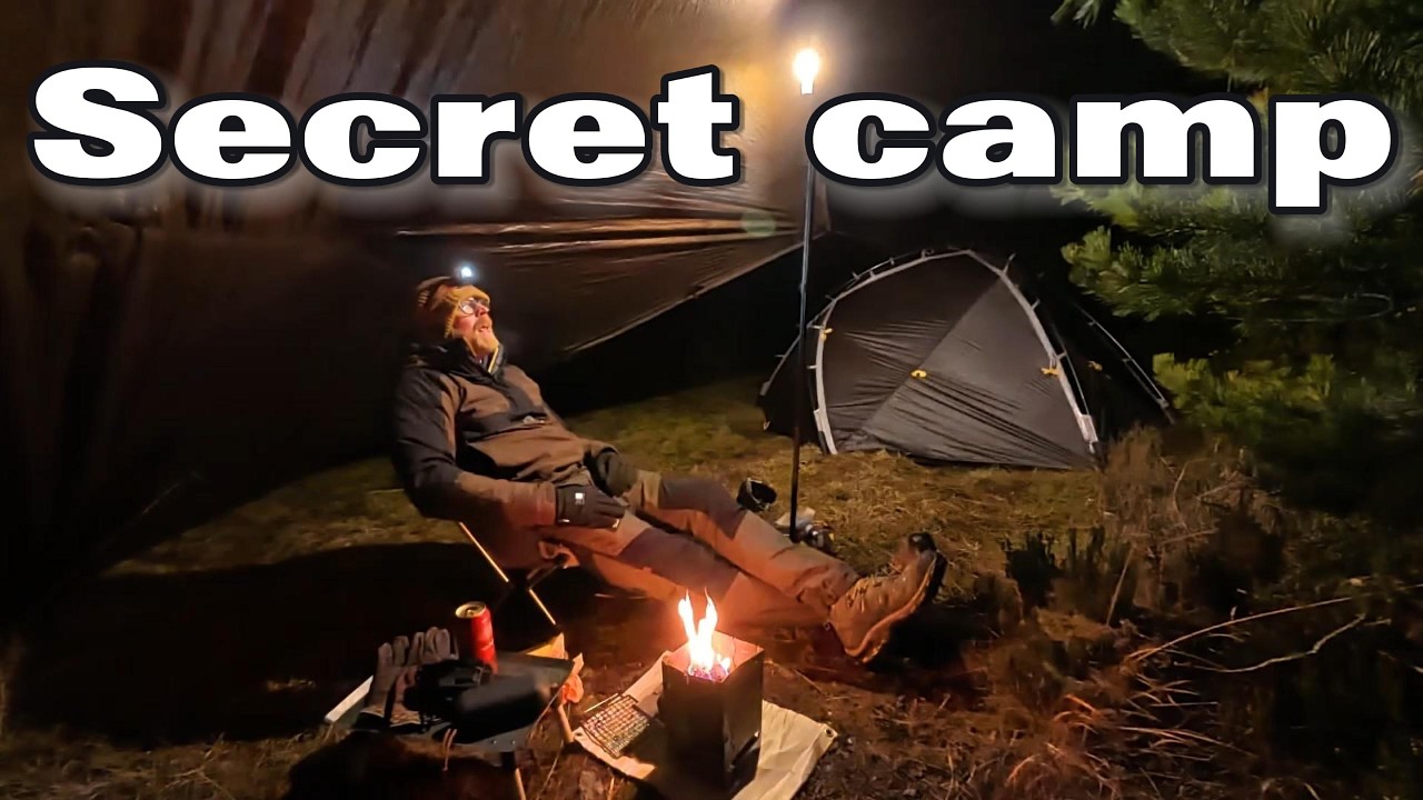 Secret lake camp in the Kuiu Storm Star. Tasty burger & Baileys hot chocolate.