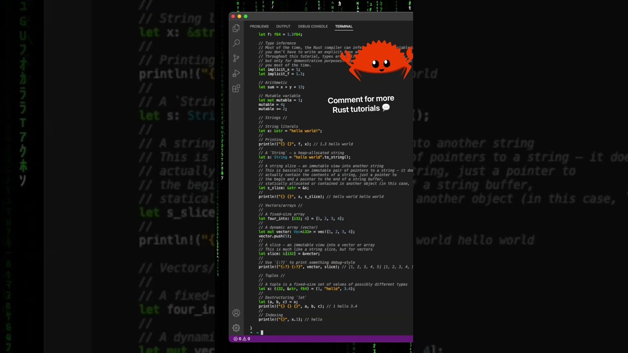 Rust cheat sheet in terminal - works with most programming languages #programming #rustlang