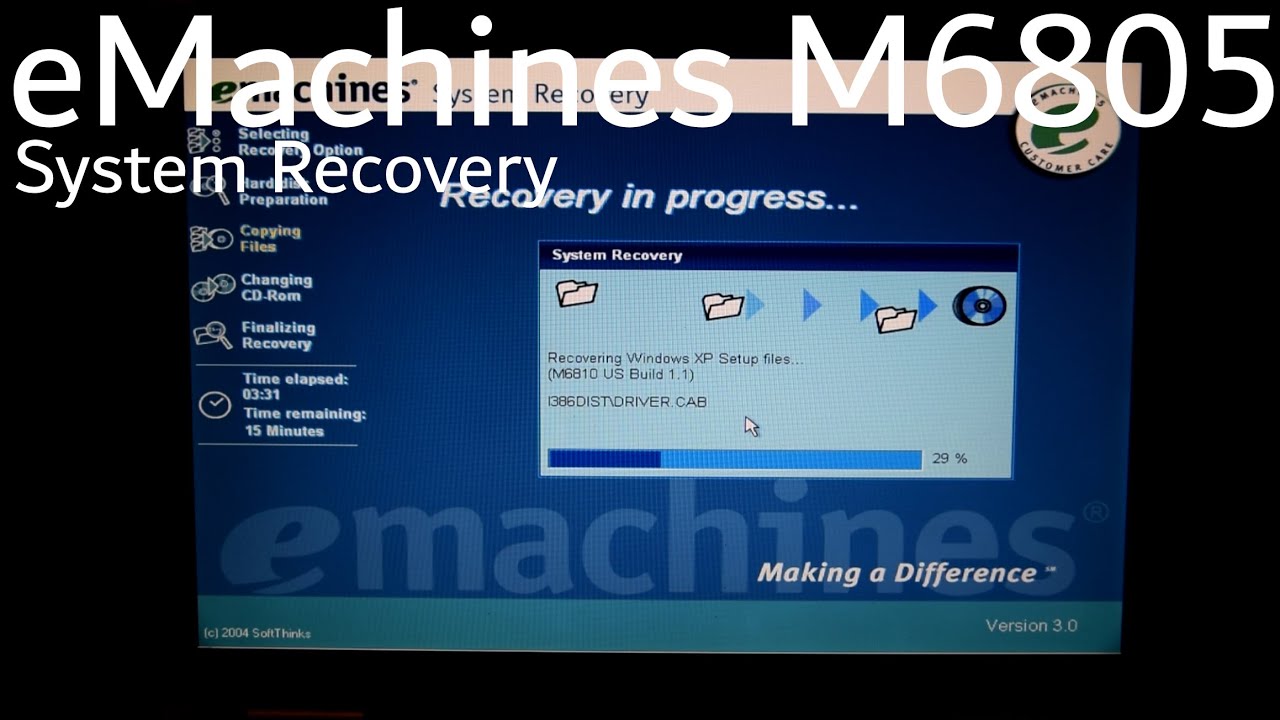 eMachines M6805 - Windows XP Factory Software Recovery