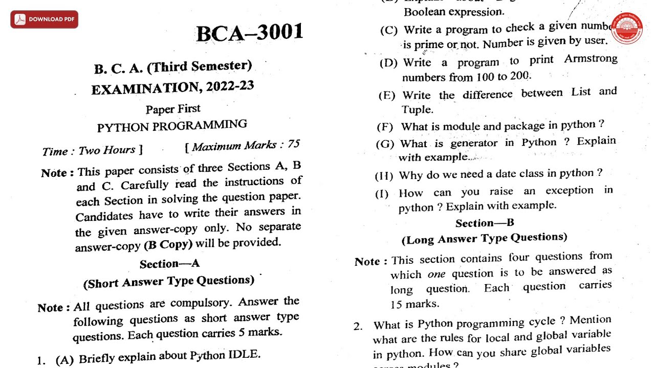 BCA 3RD SEM PYTHON PROGRAMMING BCA 2023 | CSJMU
