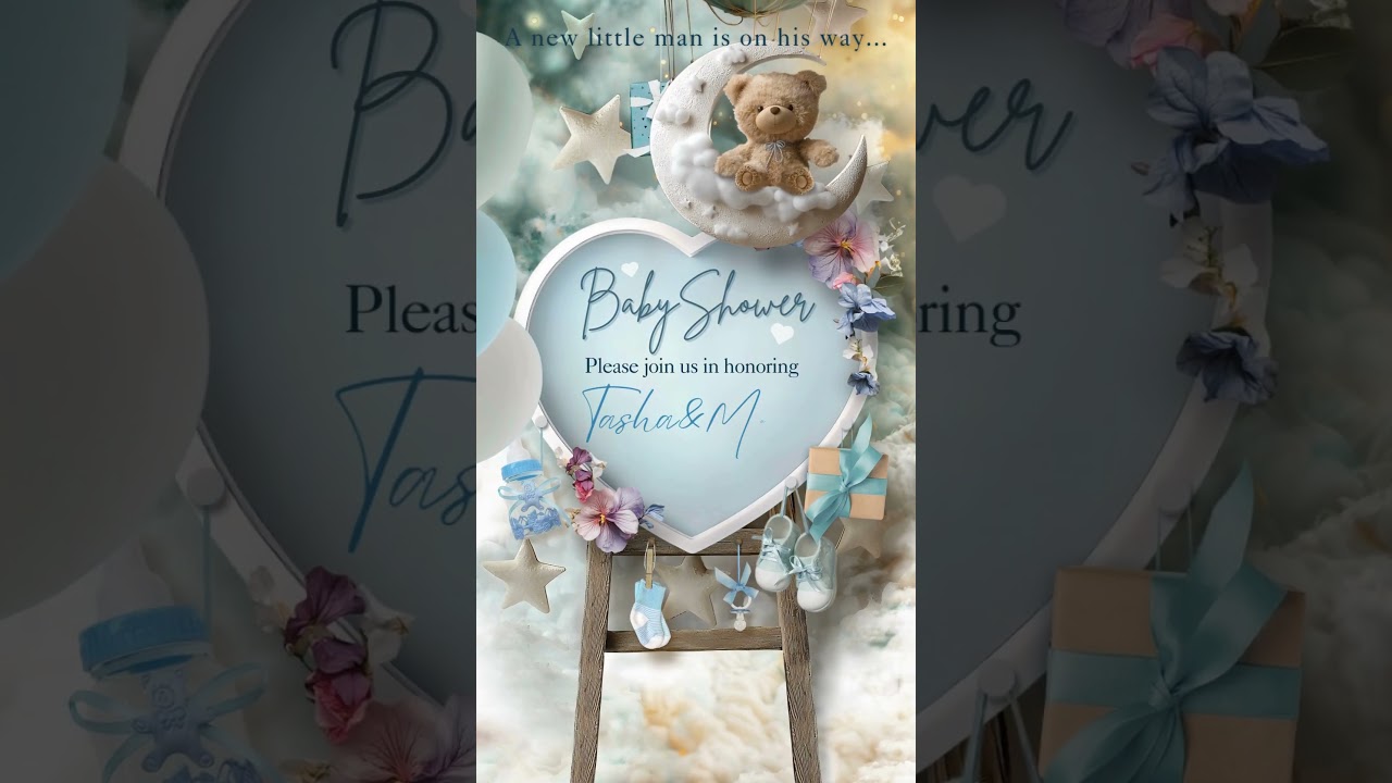 Boy Baby Shower Video Invitation - Canva template #babyshower #babyshowerinvite #pregnancy #mom