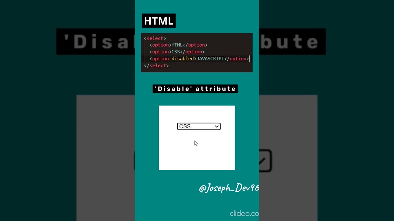 Use disabled attribute for options element to disable a item from dropdown #frontend #html #disabled