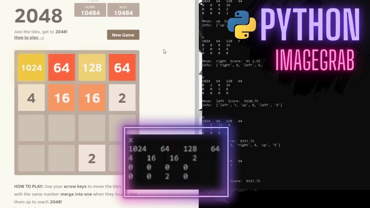Python BOT - 11 | ImageGrab - 2048 Game