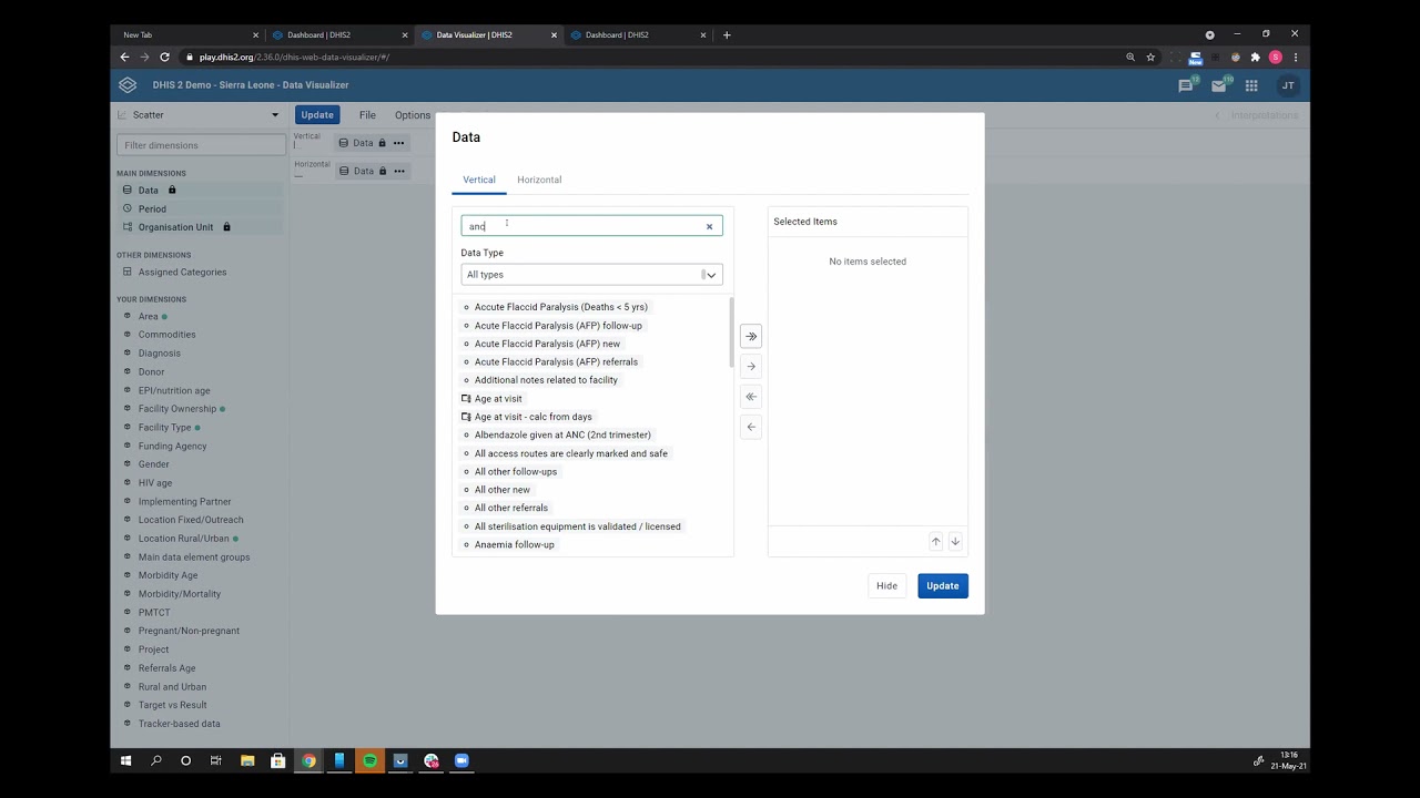 DHIS 2.36 Analytics: Universal data item search