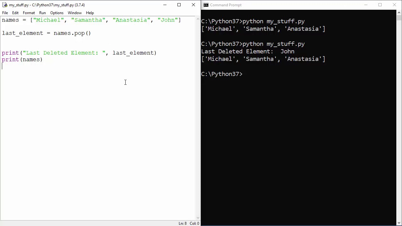 Python Tutorial - 17 - Lists - Delete, Remove, Pop Elements