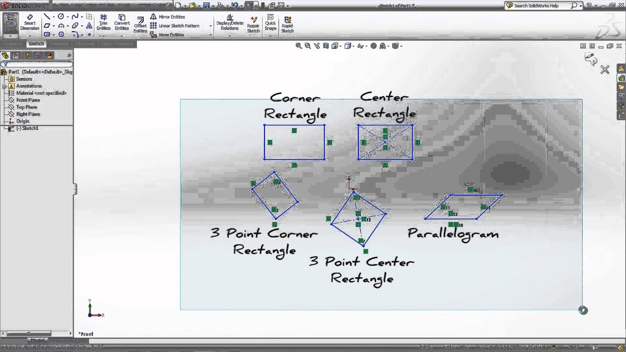 SolidWorks Sketch Rectangle Basics