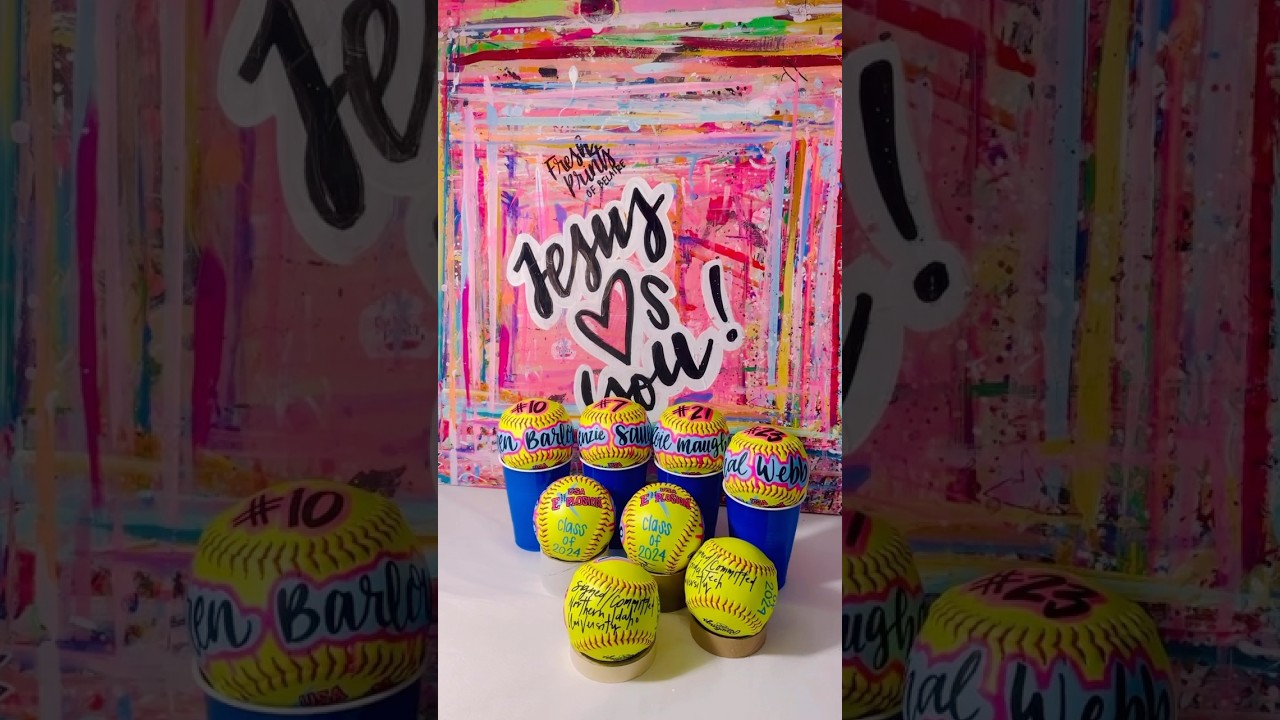How to paint softball #softball #customsoftball #handlettering #handpainted