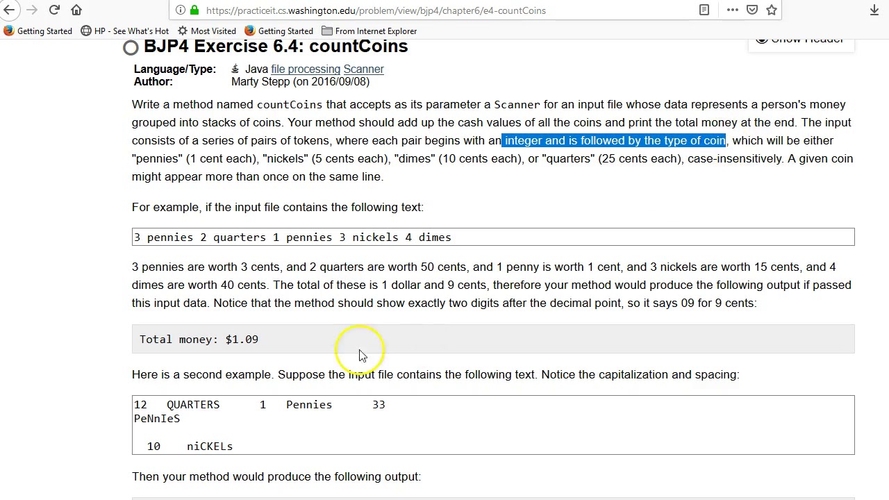 Building Java Programs Chapter 6 Exercise 4 countCoins