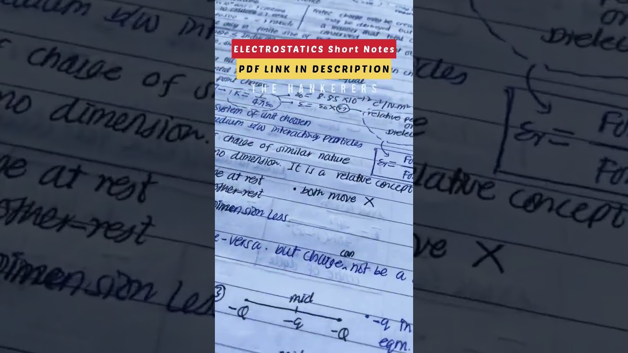 🤩Electrostatics Best Handwritten Short Notes | 💥Electrostatics short notes | PDF #shorts #shortnotes
