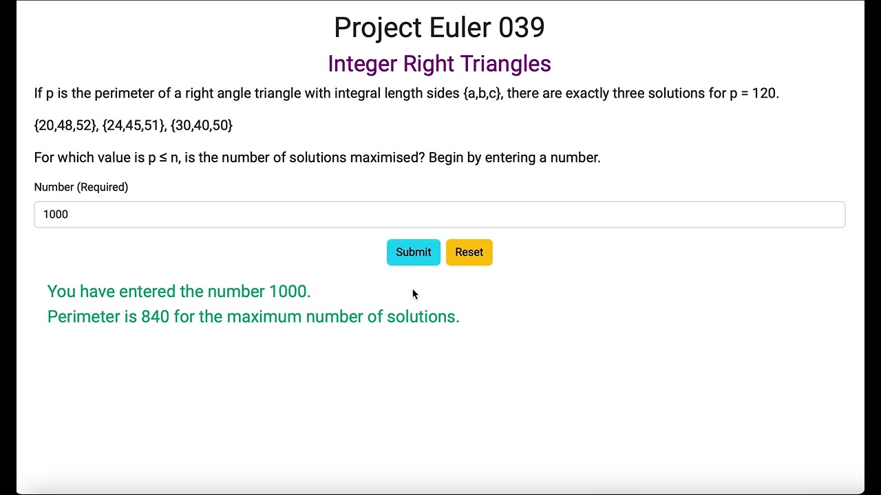Project Euler 039 - Integer Right Triangles