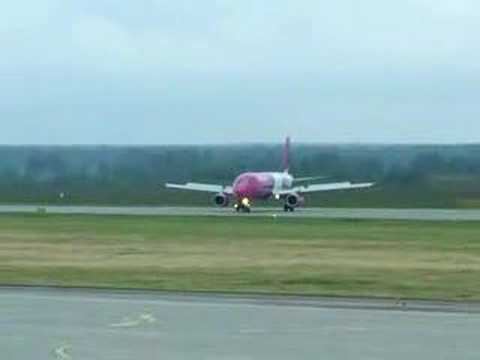 Wizzair A320 airplane landing in Katowice airport