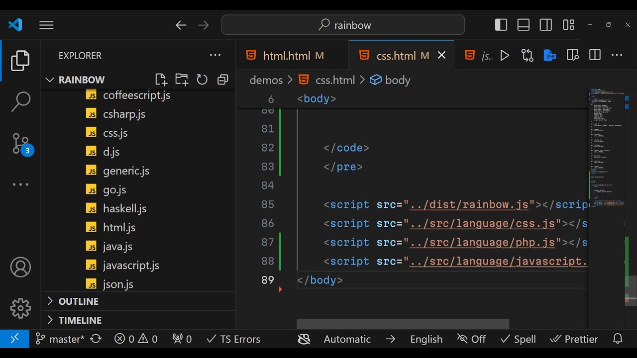 Javascript Rainbow Coding Syntax Highlighter Library For Source Code Blogs Full Example in Browser