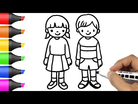 Drawing Boy and Girl Kids | Coloring Pages | BOBO Cute Art