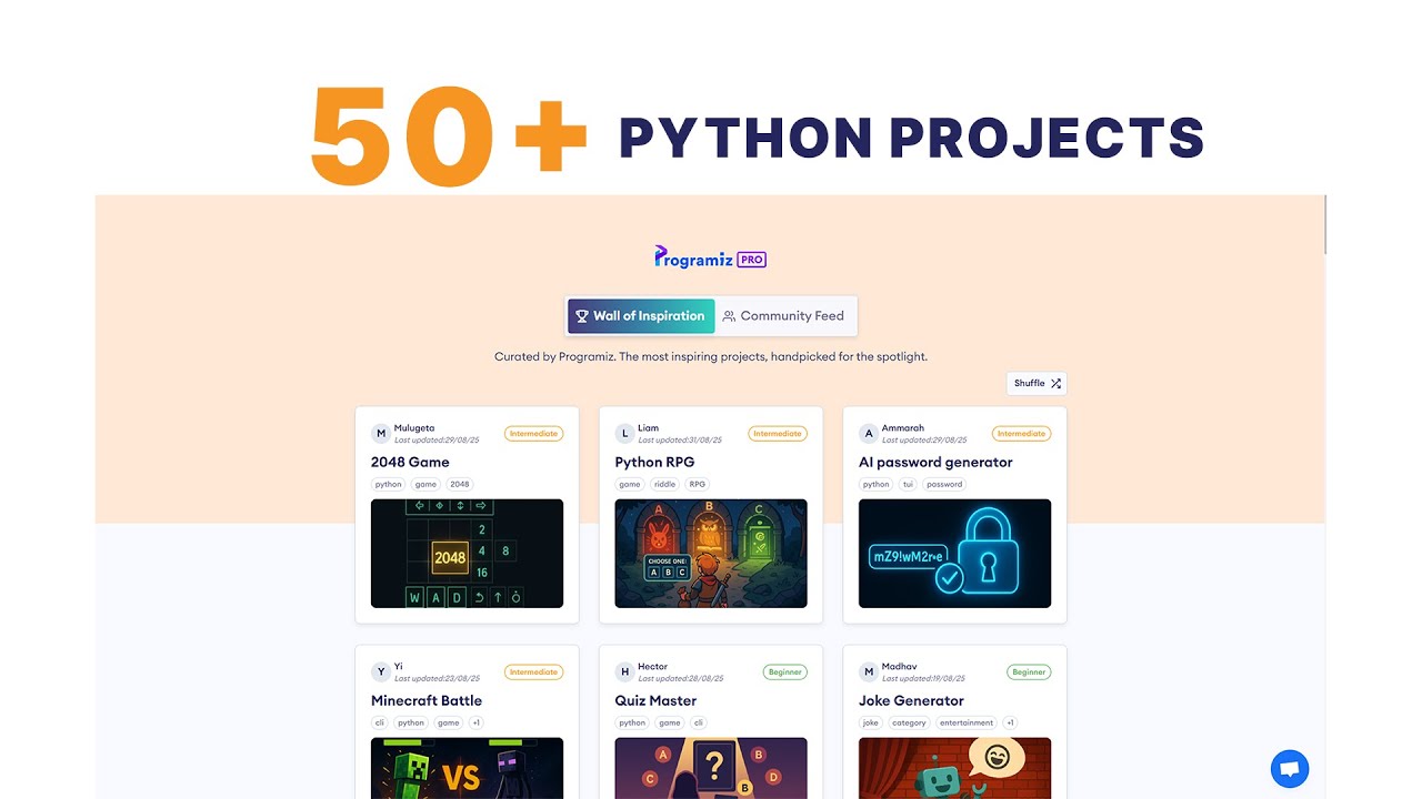 50+ Python Projects for Beginners | Wall of Inspiration