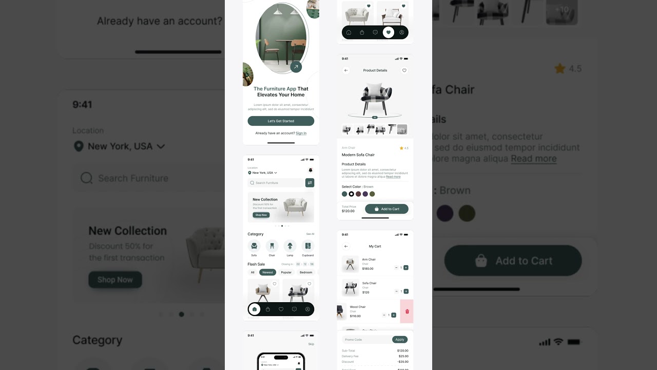 Furniture Store Mobile App | Furniture Ecommerce App UIUX Design | Figma UI Template | UIUX Design