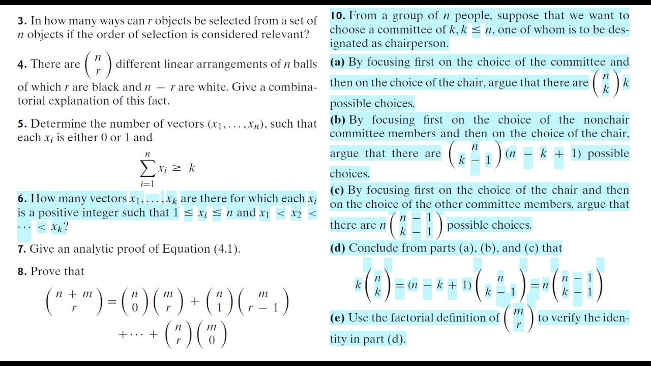 Probability (9E) - Ross. Th. Ex 1.6, 1.10: Principle of Counting - Permutations, Combinations