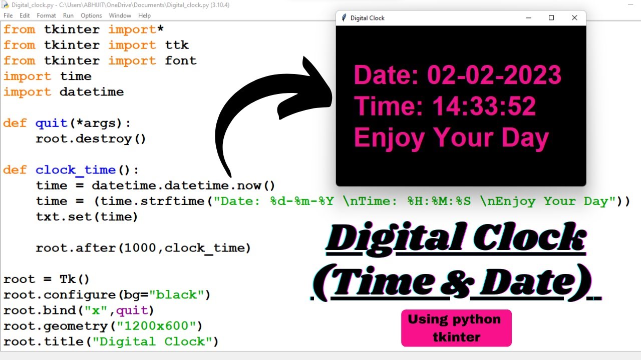 How to create digital clock with date and time using python tkinter| Digital Clock| Python tutorial