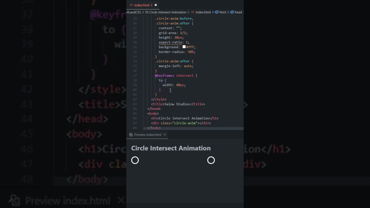 Circle Intersect Animation HTML and CSS tutorial for beginners 2022 #shorts  #codingforbiginners